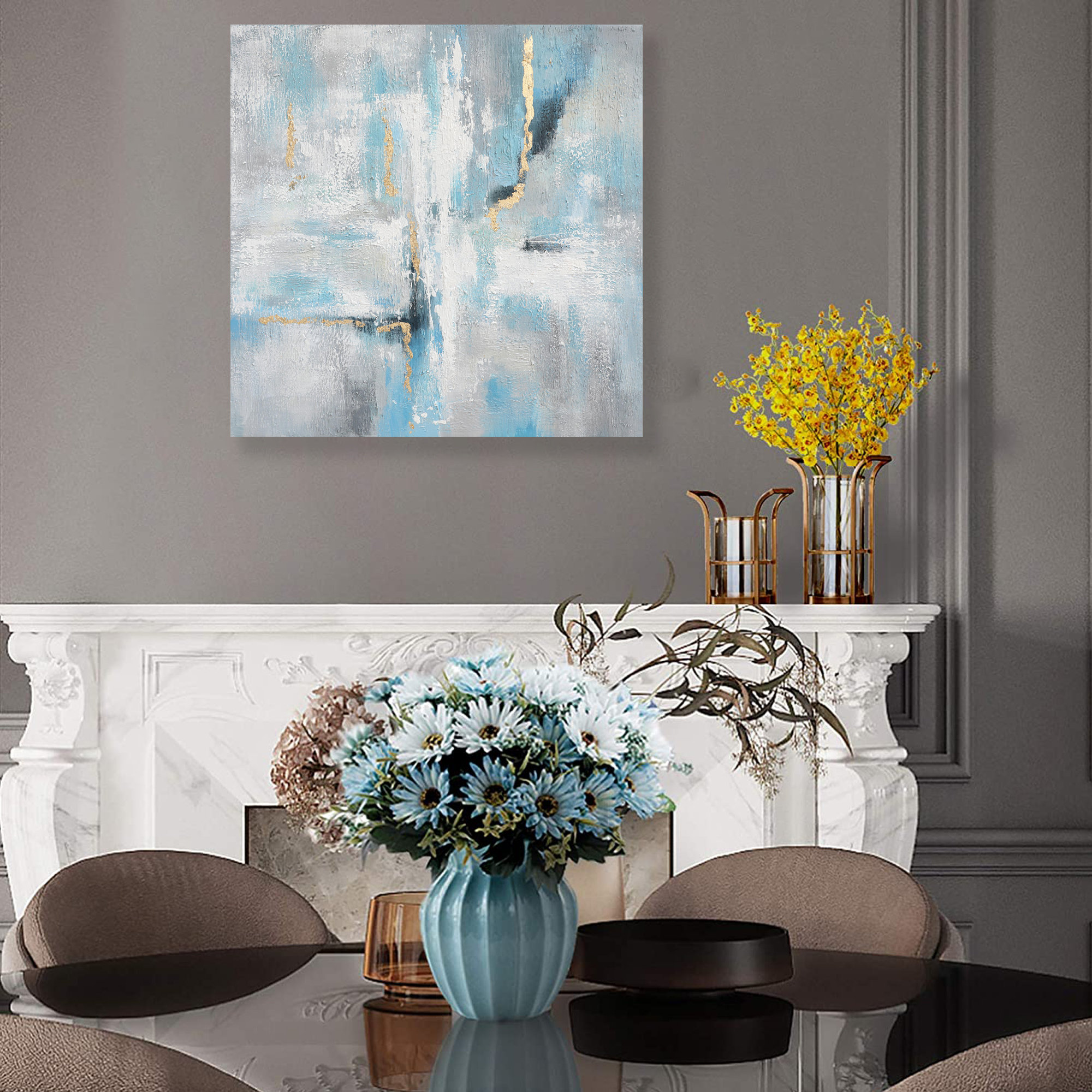 Orren Ellis Light Blue Abstract Canvas Wall Art Teal Wall Decor | Wayfair