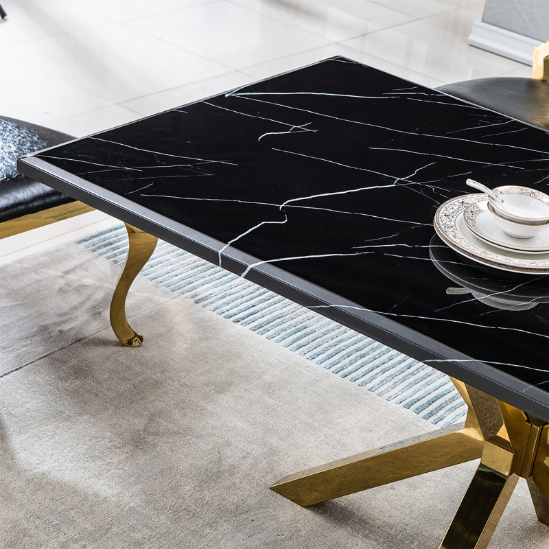 Everly Quinn Muthaih Modern Rectangular Marble Dining Table,Kitchen ...