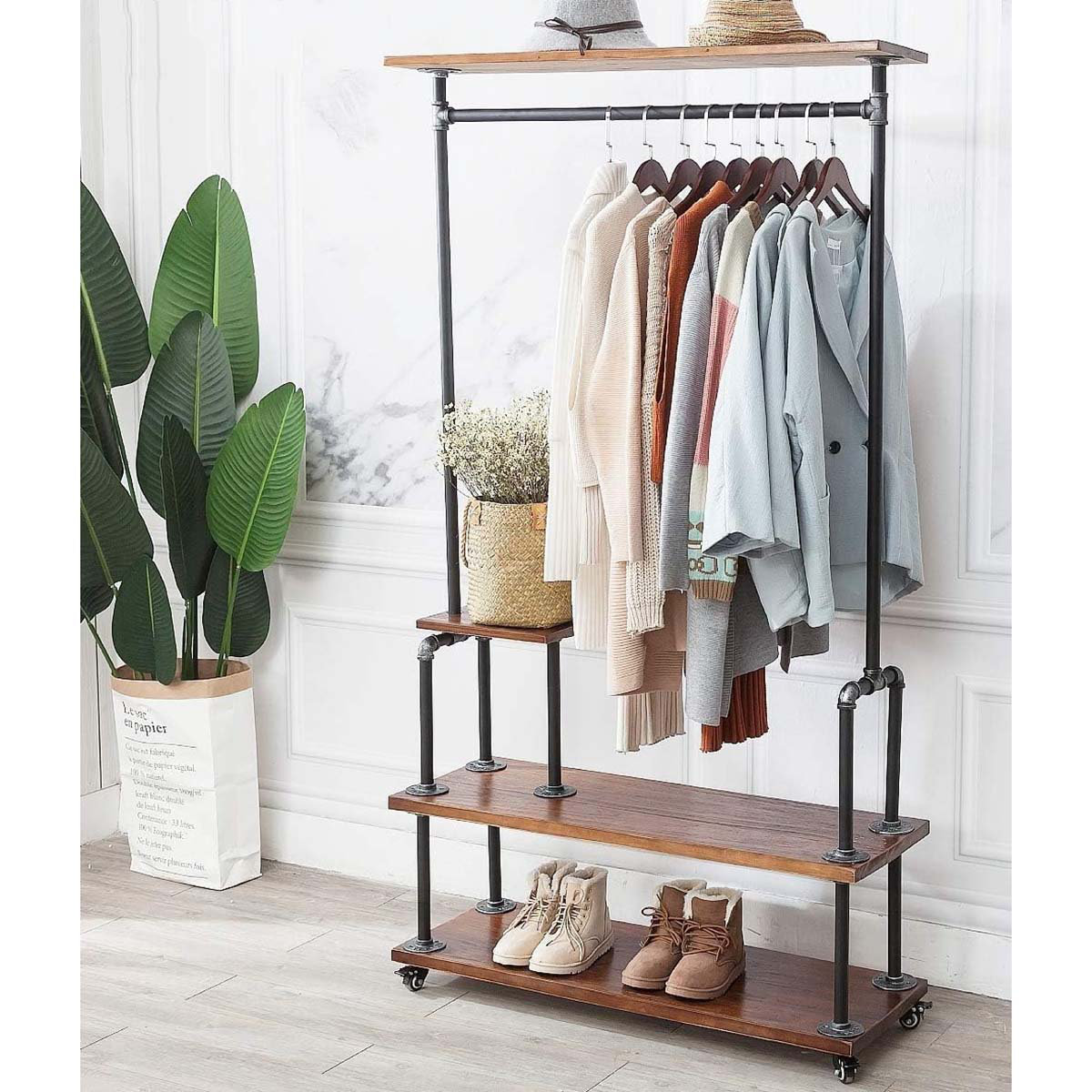 17 Stories Clothing Rack, Pipe Style Rolling Garment Rack, Heavy Duty ...