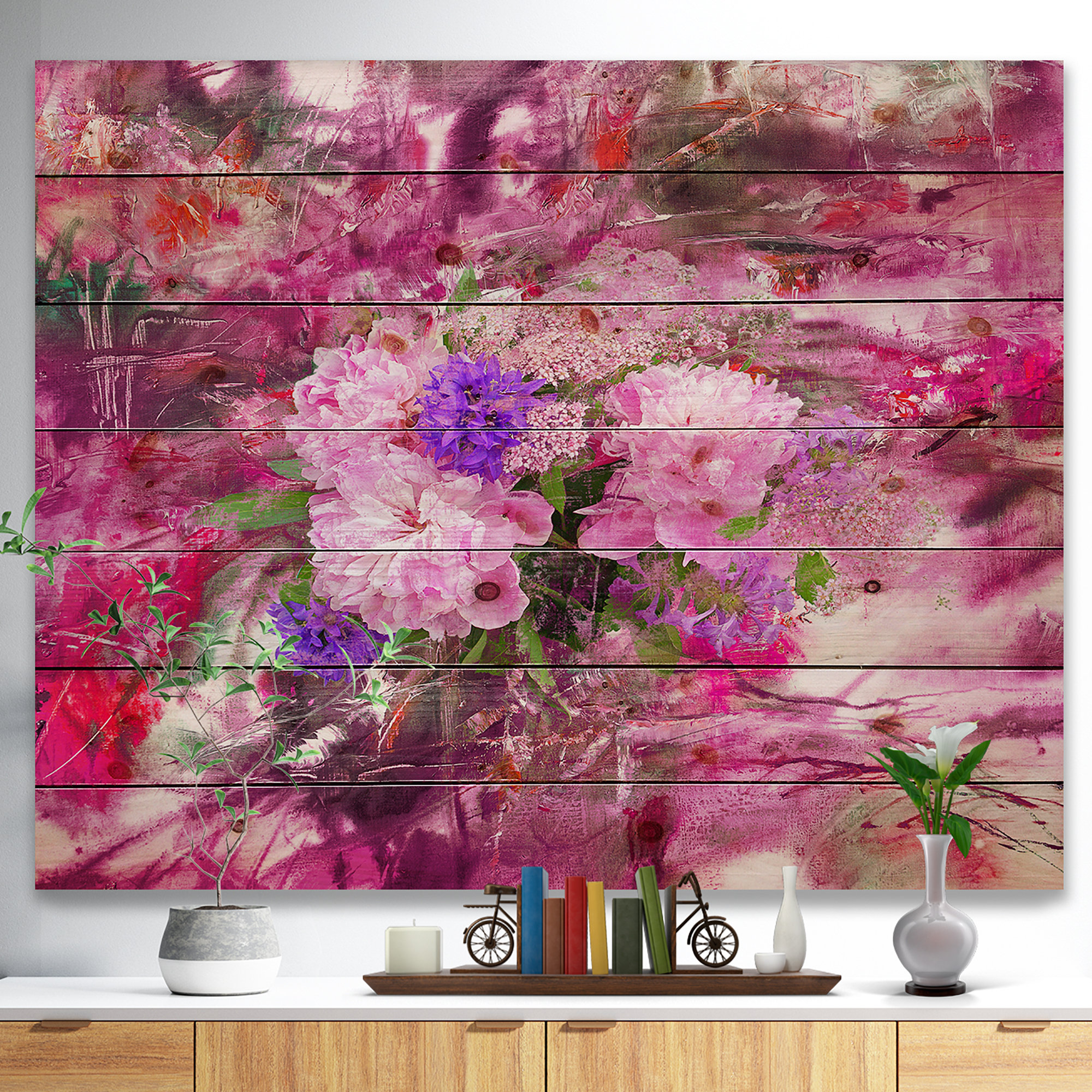 Winston Porter Abstract Background with Pink Peony - Floral Wood Wall ...