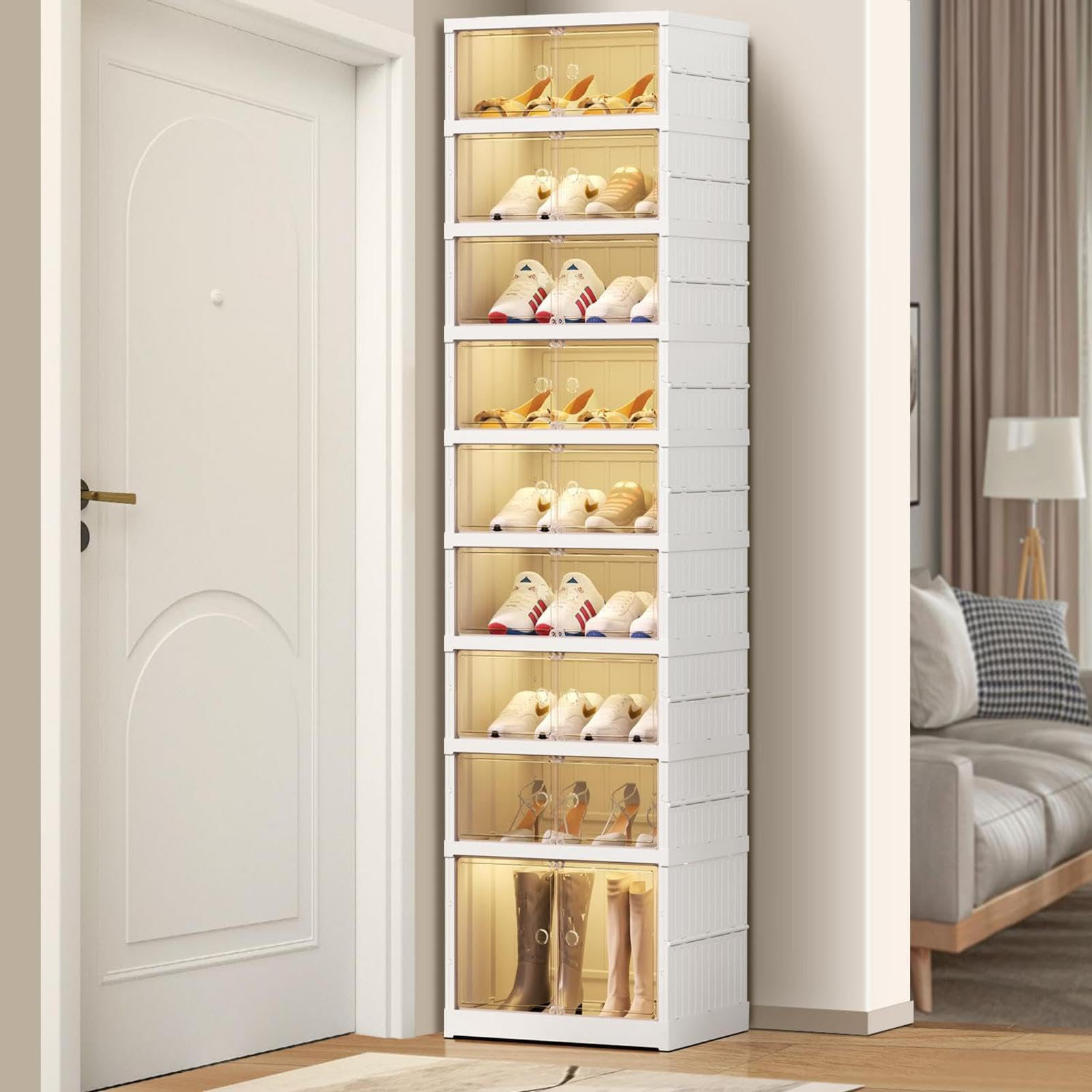 Rebrilliant 9-Tier Foldable Shoe Rack with Clear Doors, Freestanding ...