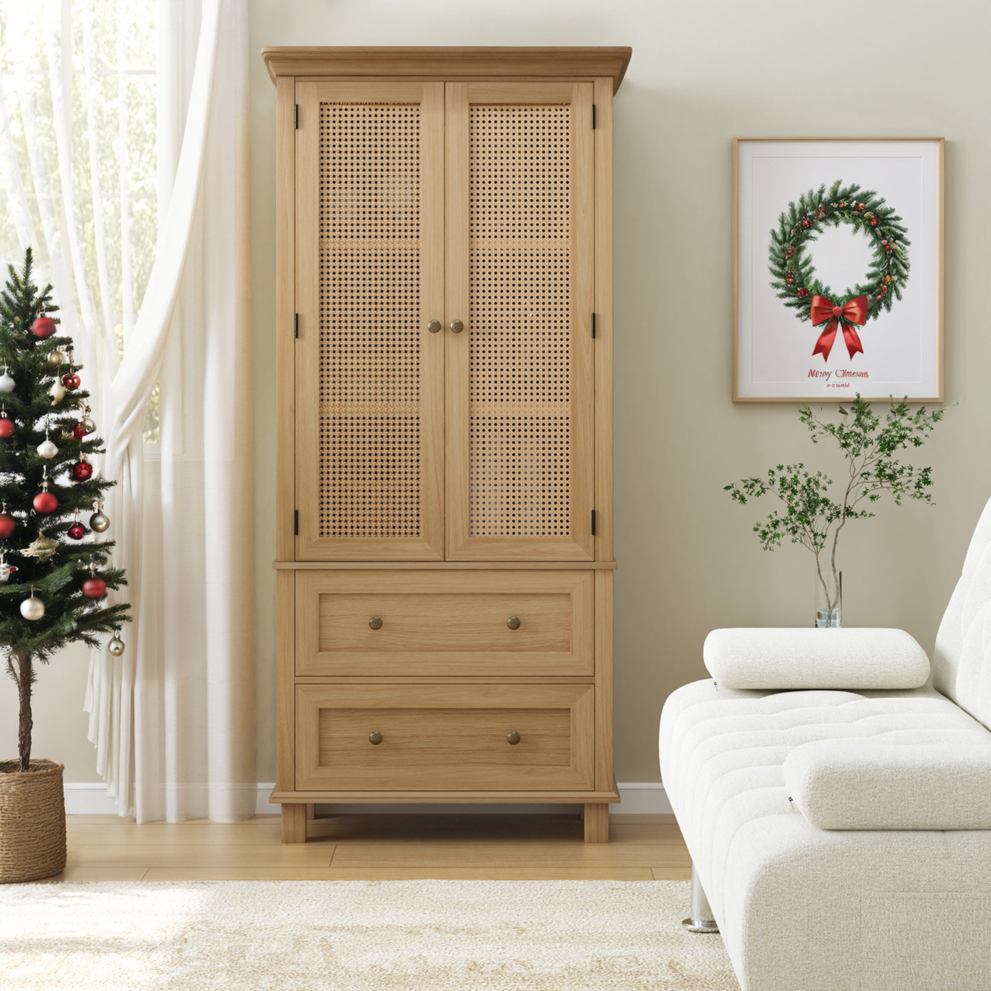 Bay Isle Home™ 2-Door 2-Drawer Tall Locker With Faux Rattan And Faux ...