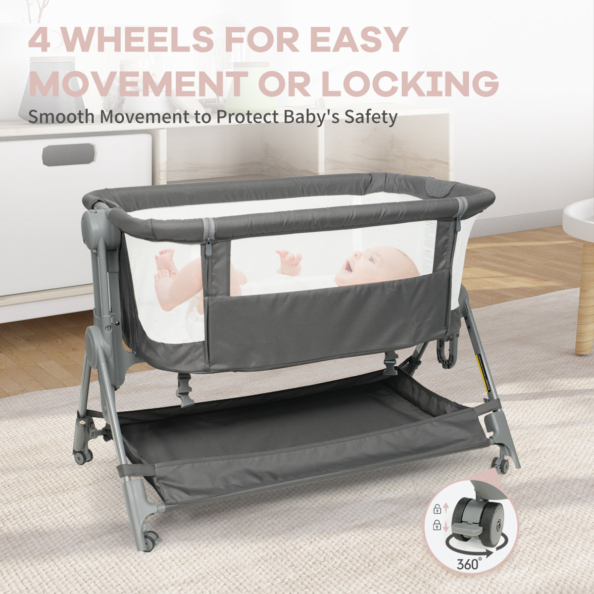 Zoomie Kids Baby Bassinets Bedside Sleeper with Mattress and stand ...