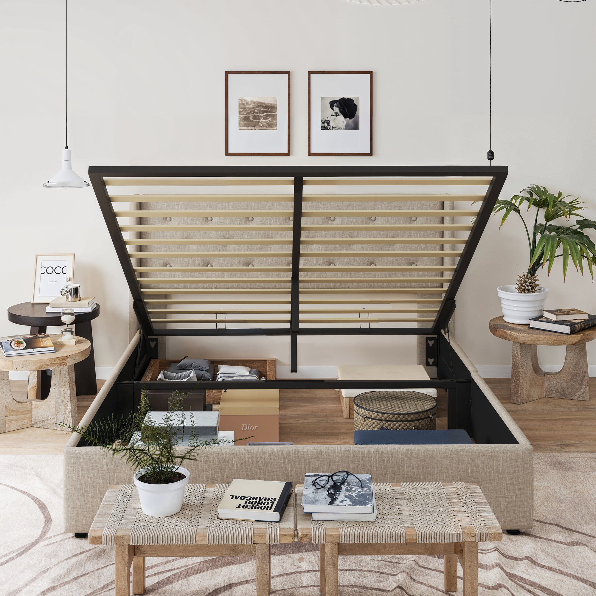 Lark Manor Albertien Lift Up Wingback Upholstered Platform Bed ...