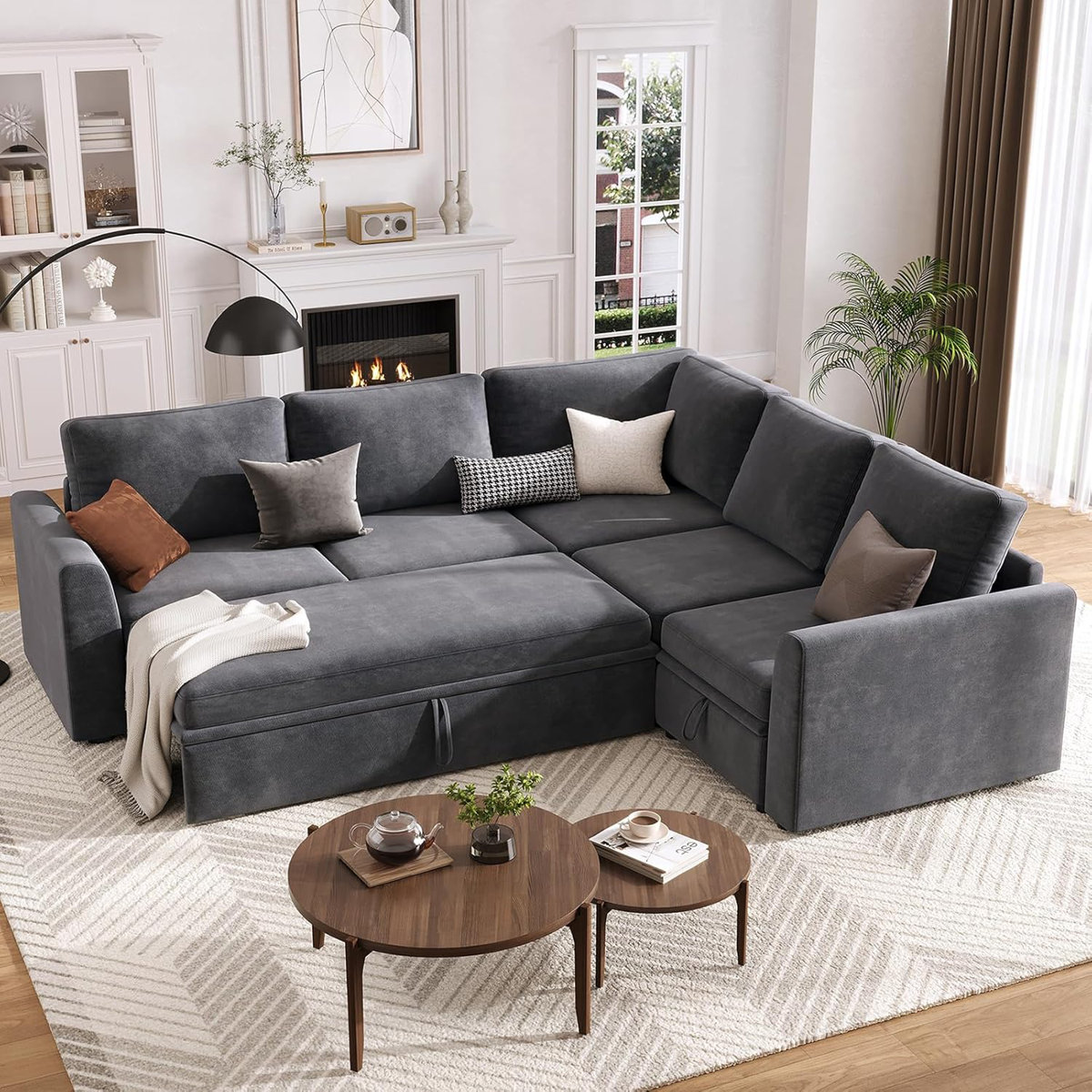 Ebern Designs Sectional Sleeper Sofa With Pull Out Bed, Chenille ...