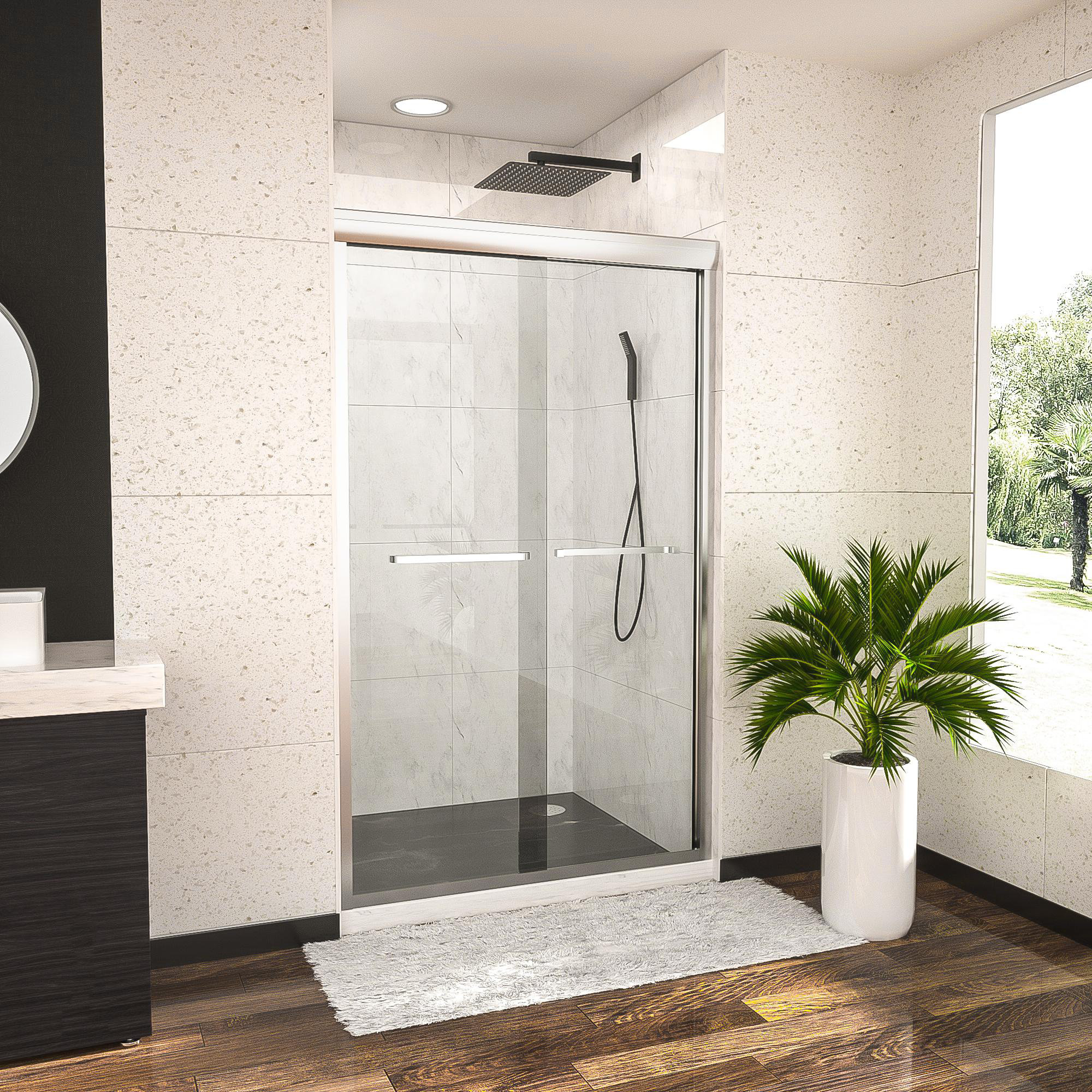 JOHN DESIGN 48"Wx 76"H Semi-Frameless Double Sliding Shower Door ...