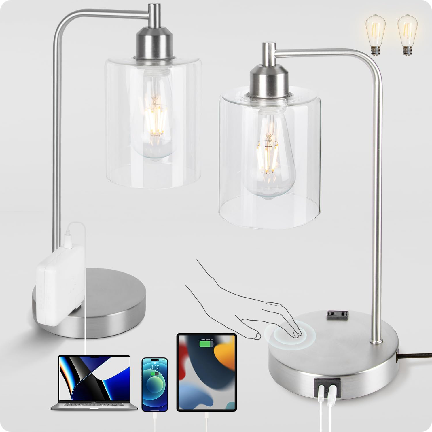 Ebern Designs Table Lamp Set Of 2 3way Dimmable With Glass Shade | Wayfair