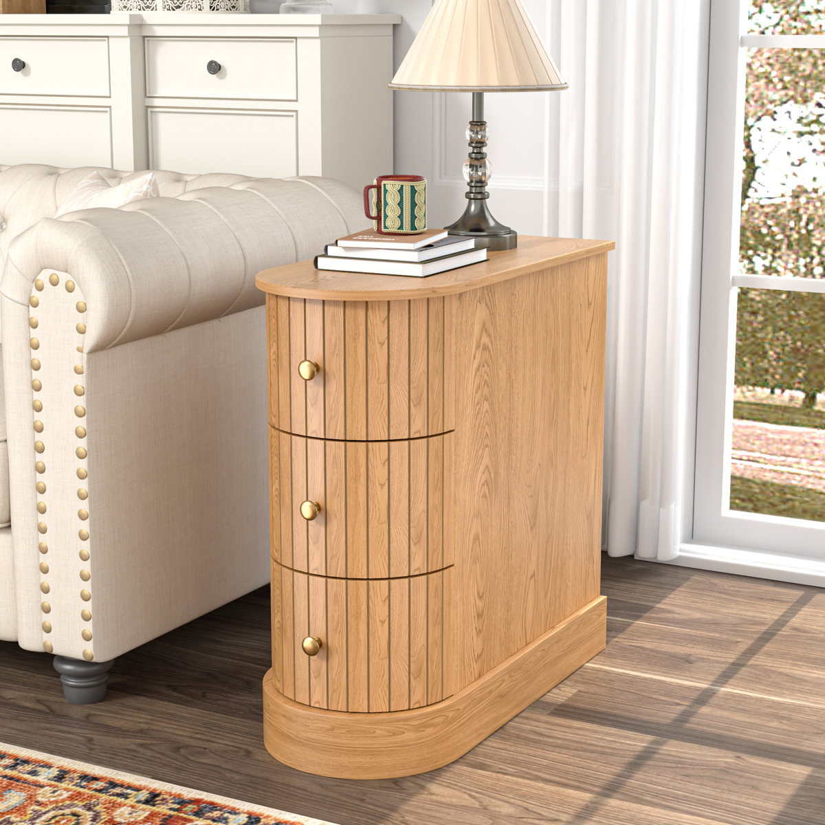 Latitude Run® Fluted Side Table with 3 Drawers , Curved Sofa End Tables ...