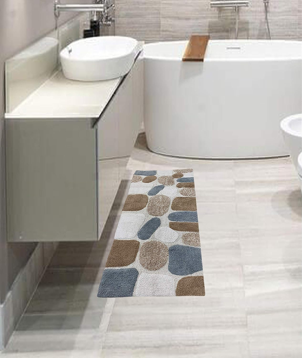 Orren Ellis Pebble Bath Rugs Runner 24X60 Grey Beige,Bath Room Rugs Set ...