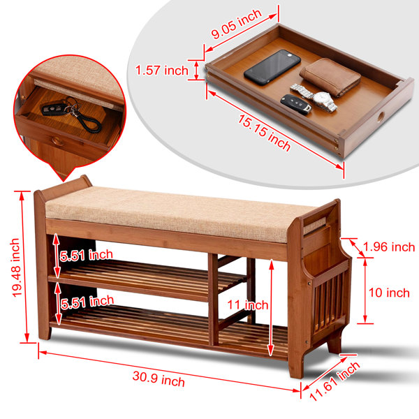 Red Barrel Studio® Shoe Storage Bench for Entryway, Bamboo Entryway ...