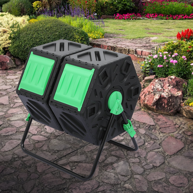 MoNiBloom 34 Gallon Dual Rotating Chamber Compost Bin with Gloves ...