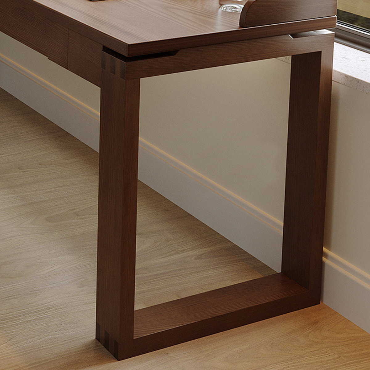 Groove Interior Light-walnut L-Shaped Solid Wood with 3 drawers desk ...