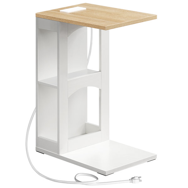 Ebern Designs C-shaped End Table With Charging Station & Storage ...