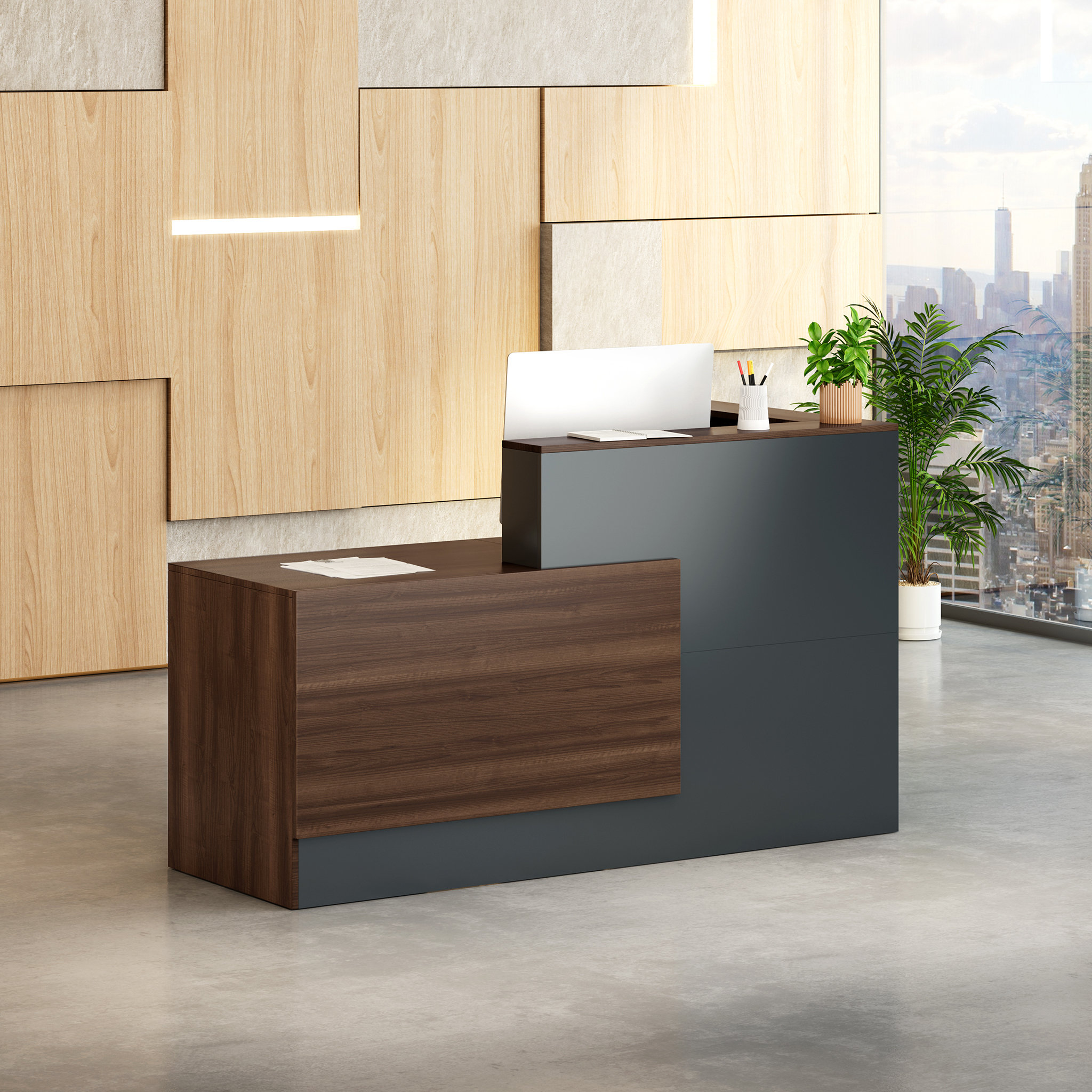 Latitude Run® Modern L-Shaped Reception Desk With Storage Solutions ...