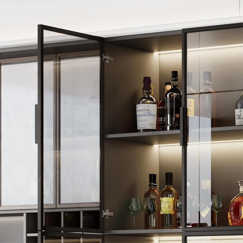 Wrought Studio™ Beyzanur Tall Dining Cabinet With Led Lights & Glass ...