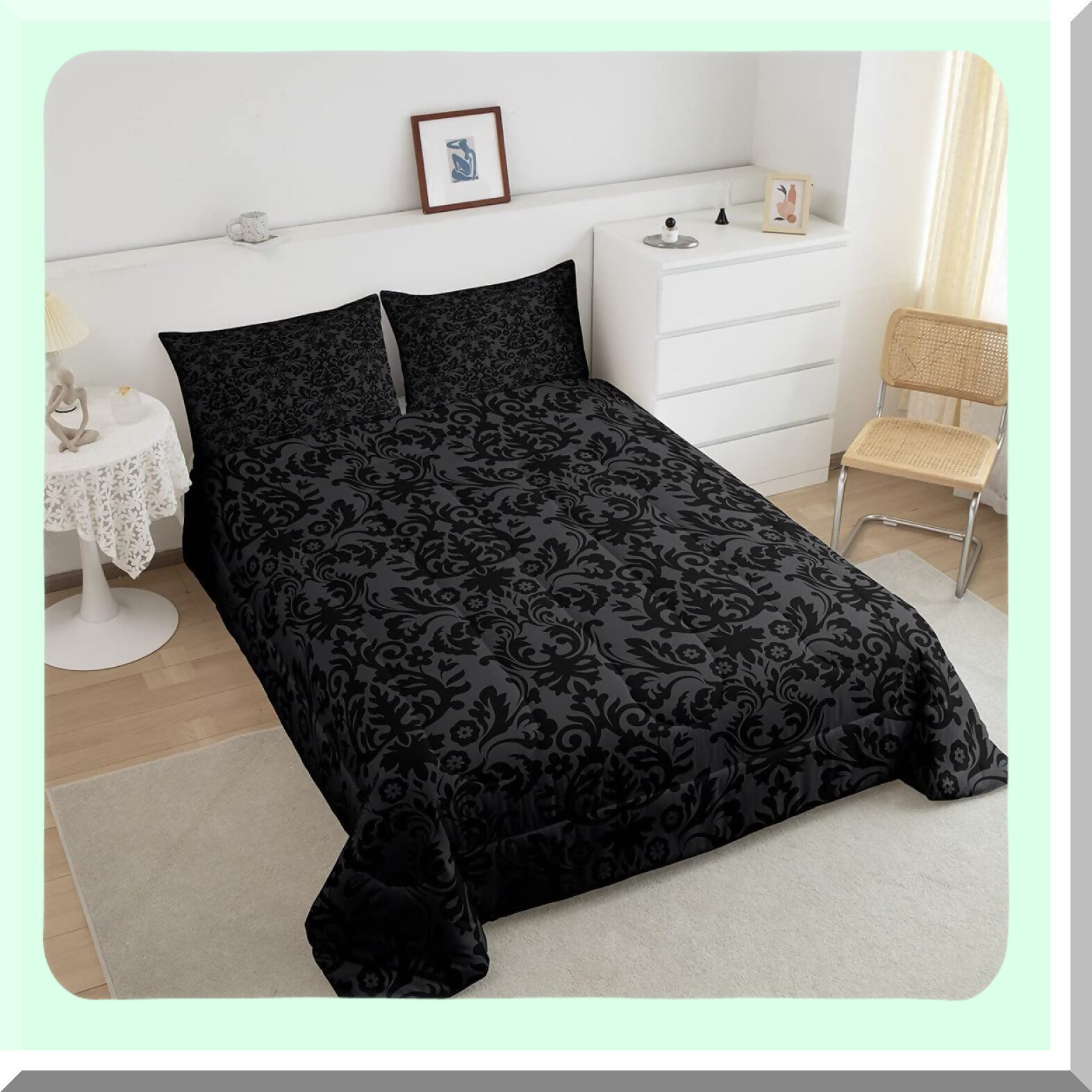 East Urban Home Victorian Gothic Black Damask Comforter Set - Queen ...