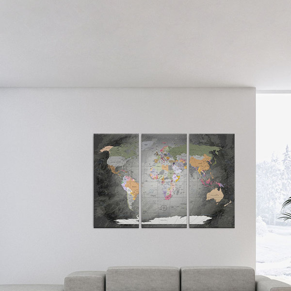 Breakwater Bay World Map - 3 Piece Wrapped Canvas Graphic Art | Wayfair ...