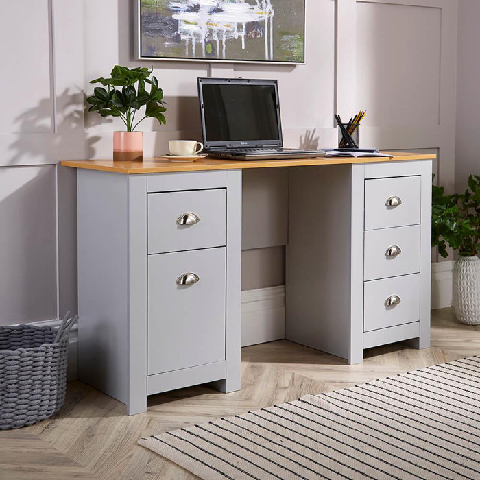 Marlow Home Co. Aliea 135Cm W Rectangle Computer Desk with Cabinet ...