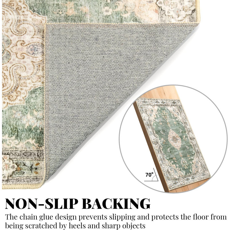 Bungalow Rose Green Round Rug 4Ft,Circle Washable Area Rugs,Boho Small ...