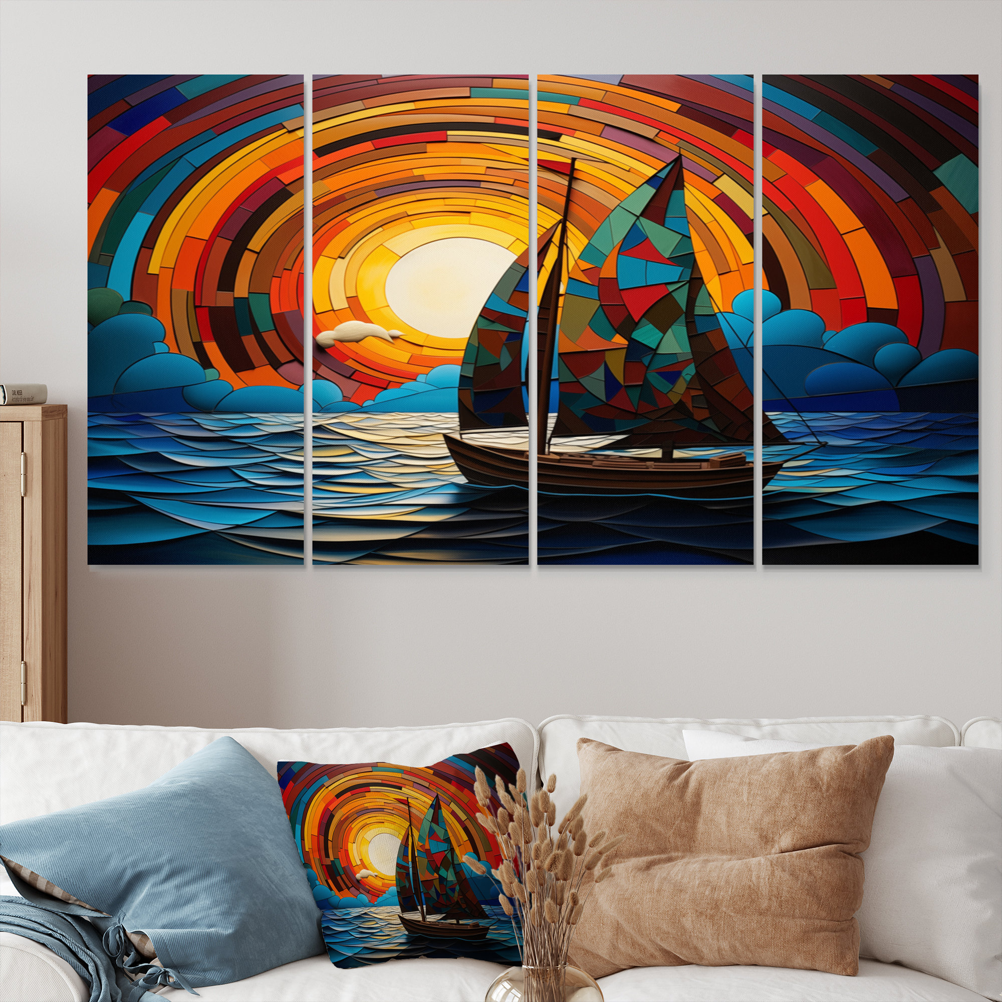 Breakwater Bay Colorful Sunrise Sailing Boat On The Ocean I - Boat ...