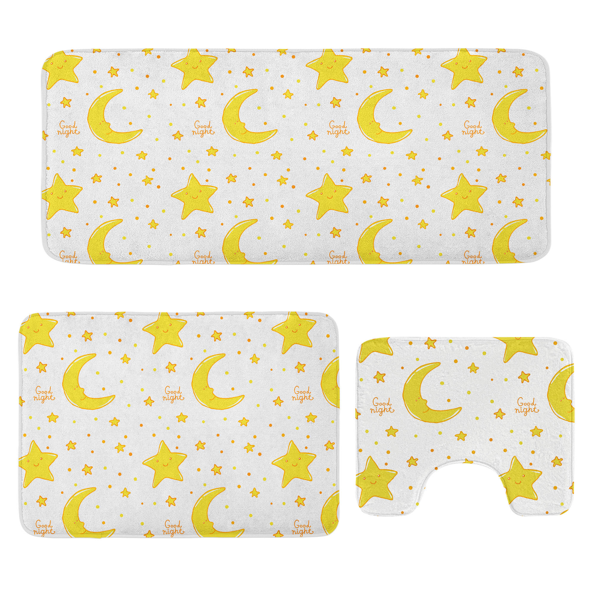 East Urban Home Yellow and White Bathroom Rug Set 3 Pieces U-Shape ...