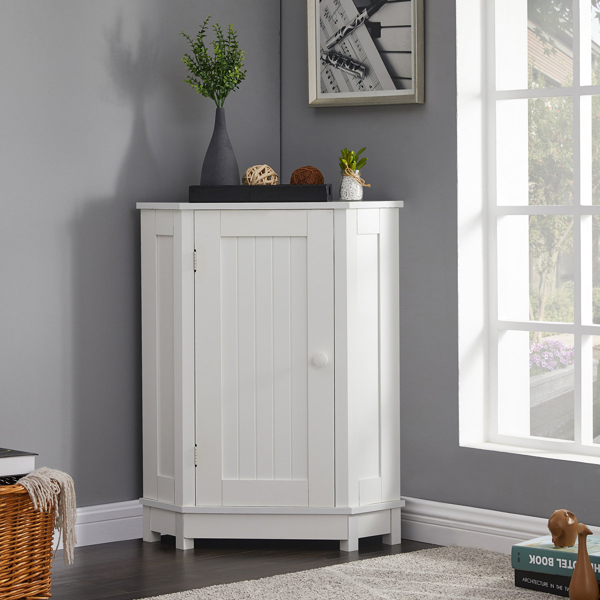 Latitude Run® White Bathroom Cabinet Triangle Corner Storage Cabinet ...