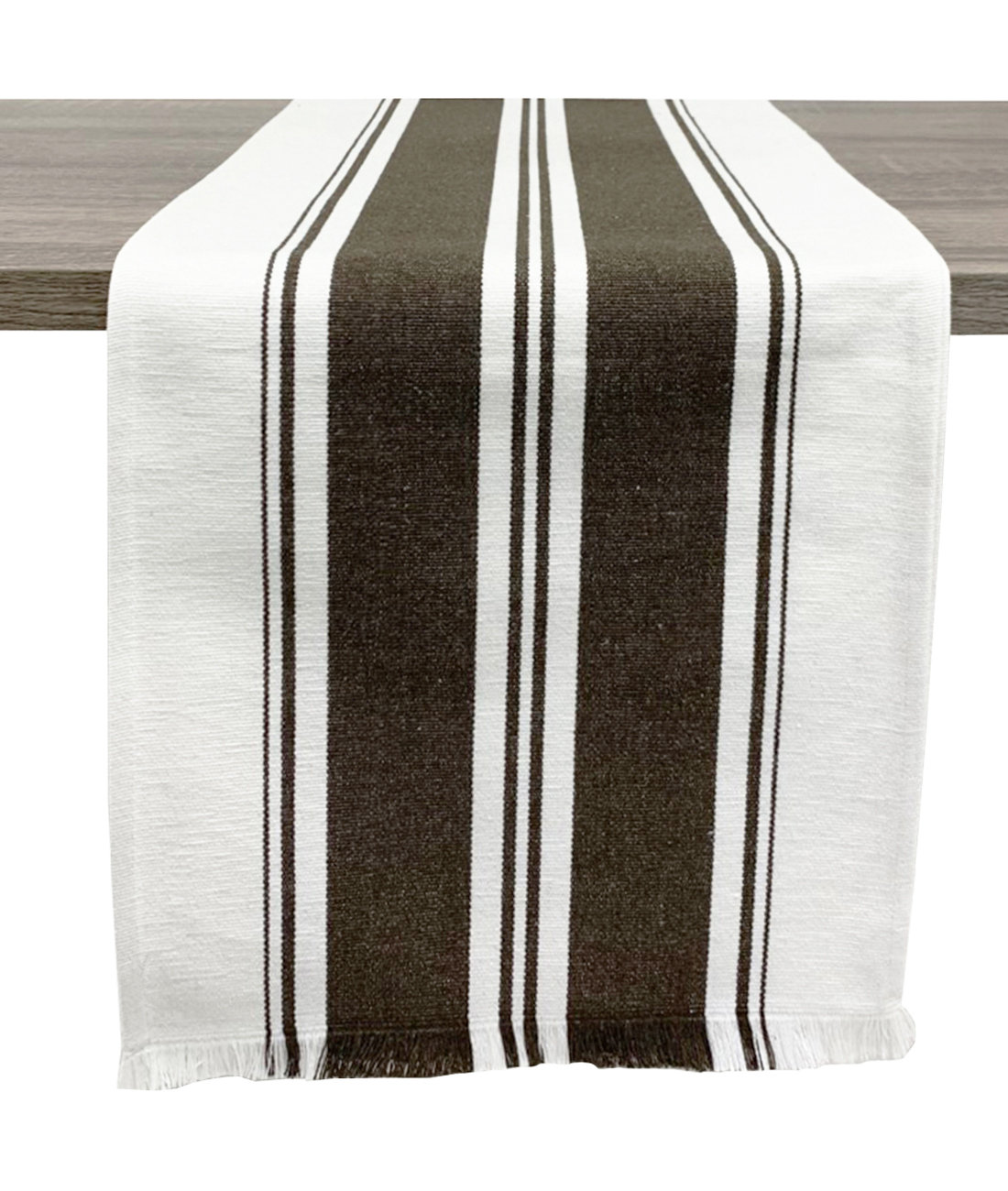 Gracie Oaks Brown Striped Fringe Canvas Cotton Table Runner | Wayfair