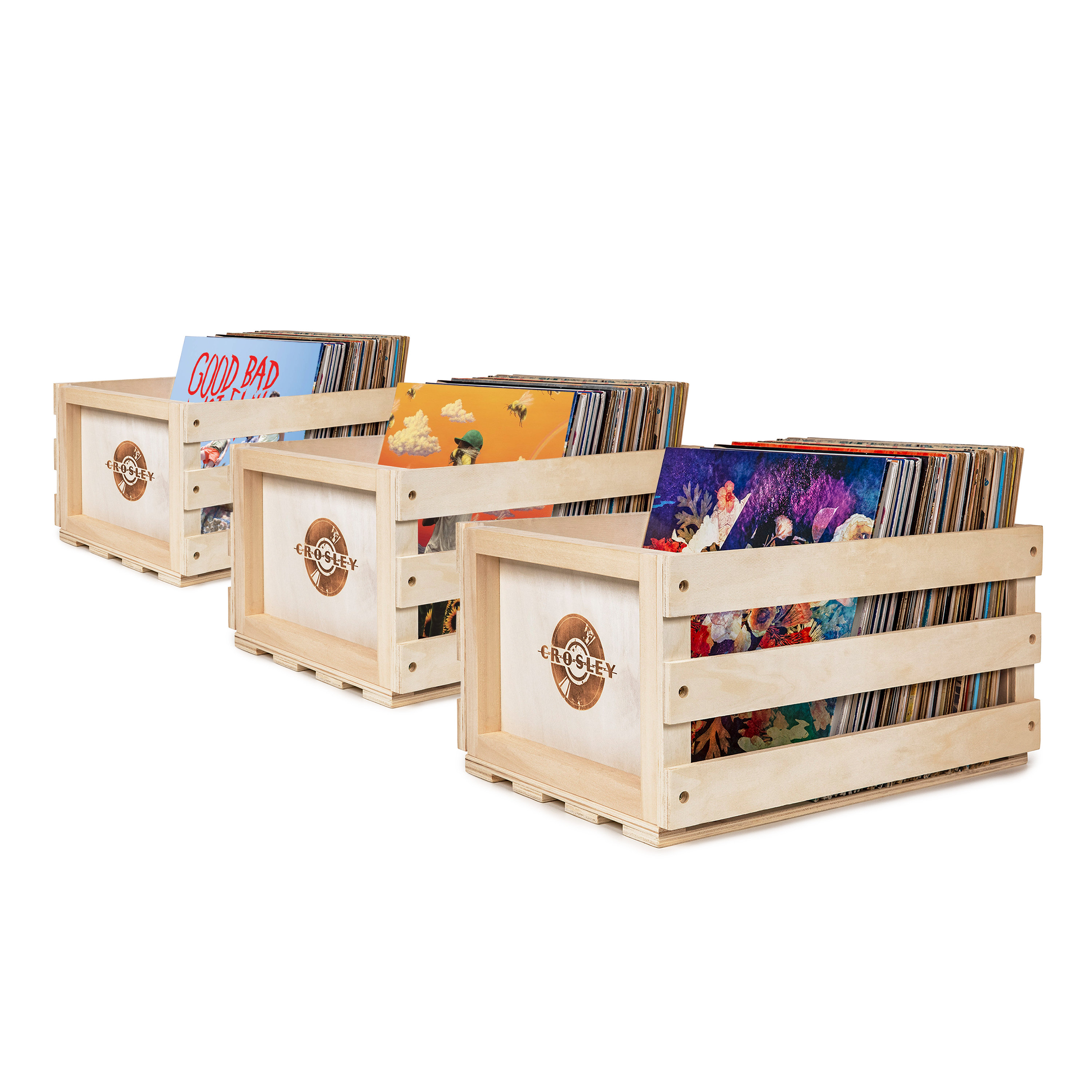 Crosley Electronics Three Vinyl Record Storage Wooden Crates for up to ...