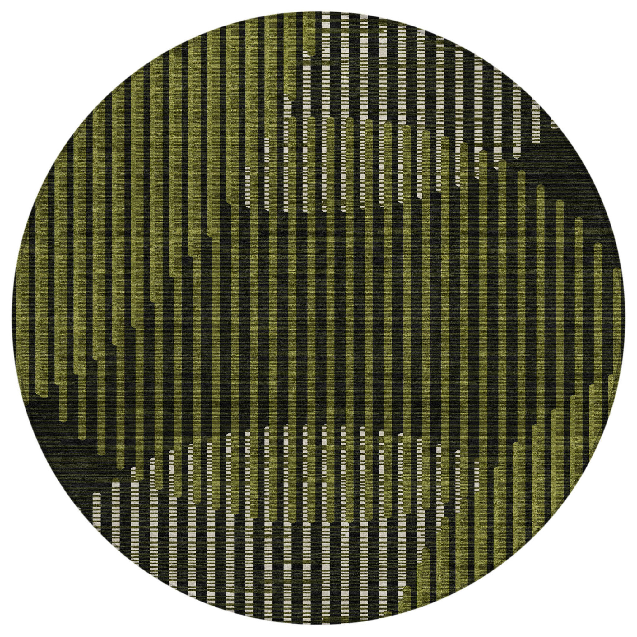 HomeRoots 8' Olive Green Round Geometric Washable Indoor Outdoor Area ...