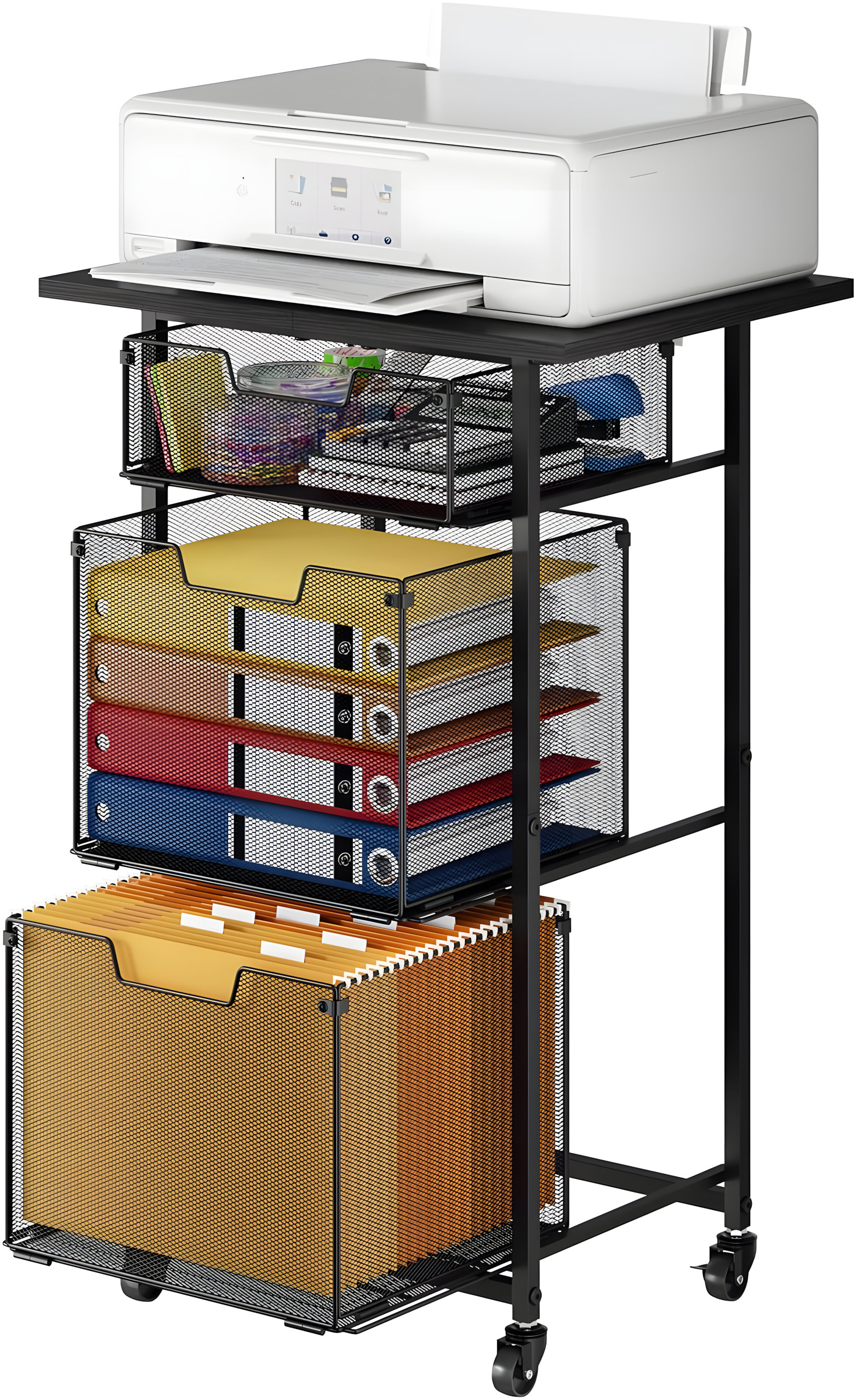 BY Family Heavy-Duty Rolling Printer Stand With Storage Drawers And ...