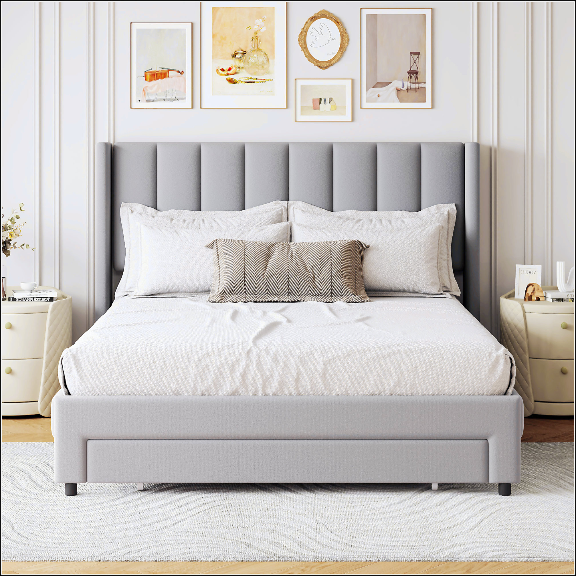 Mercer41 Full Size Storage Bed Velvet Upholstered Platform Bed With A ...