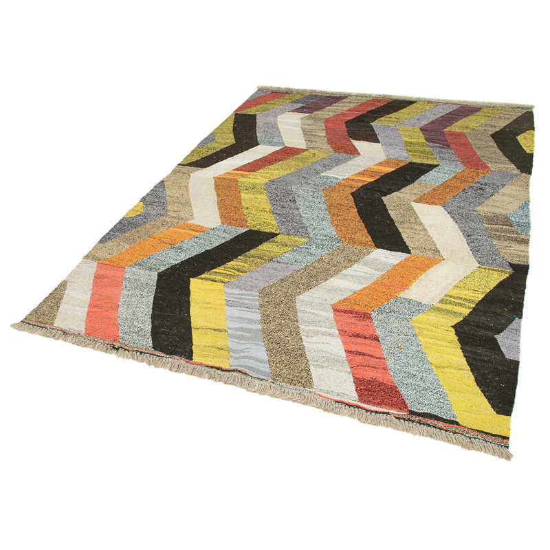 Bungalow Rose Neander Scrap Orange Geometric Wool Handmade Area Rug ...