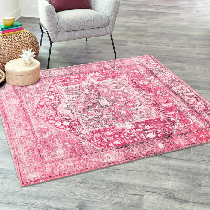 Bungalow Rose Ocea Performance Pink Rug & Reviews | Wayfair