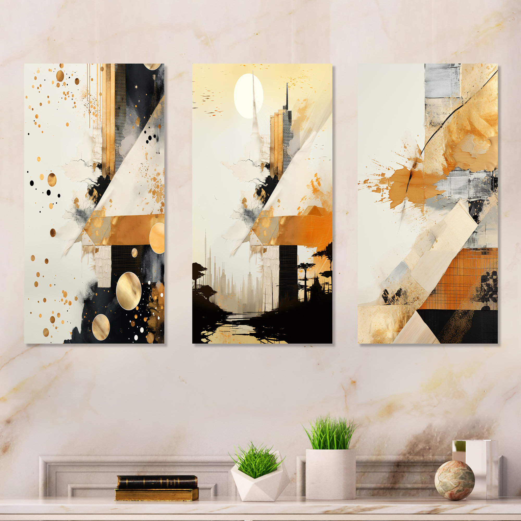 Brayden Studio® Grey And Gold Sunset Collage I - Abstract Collages ...