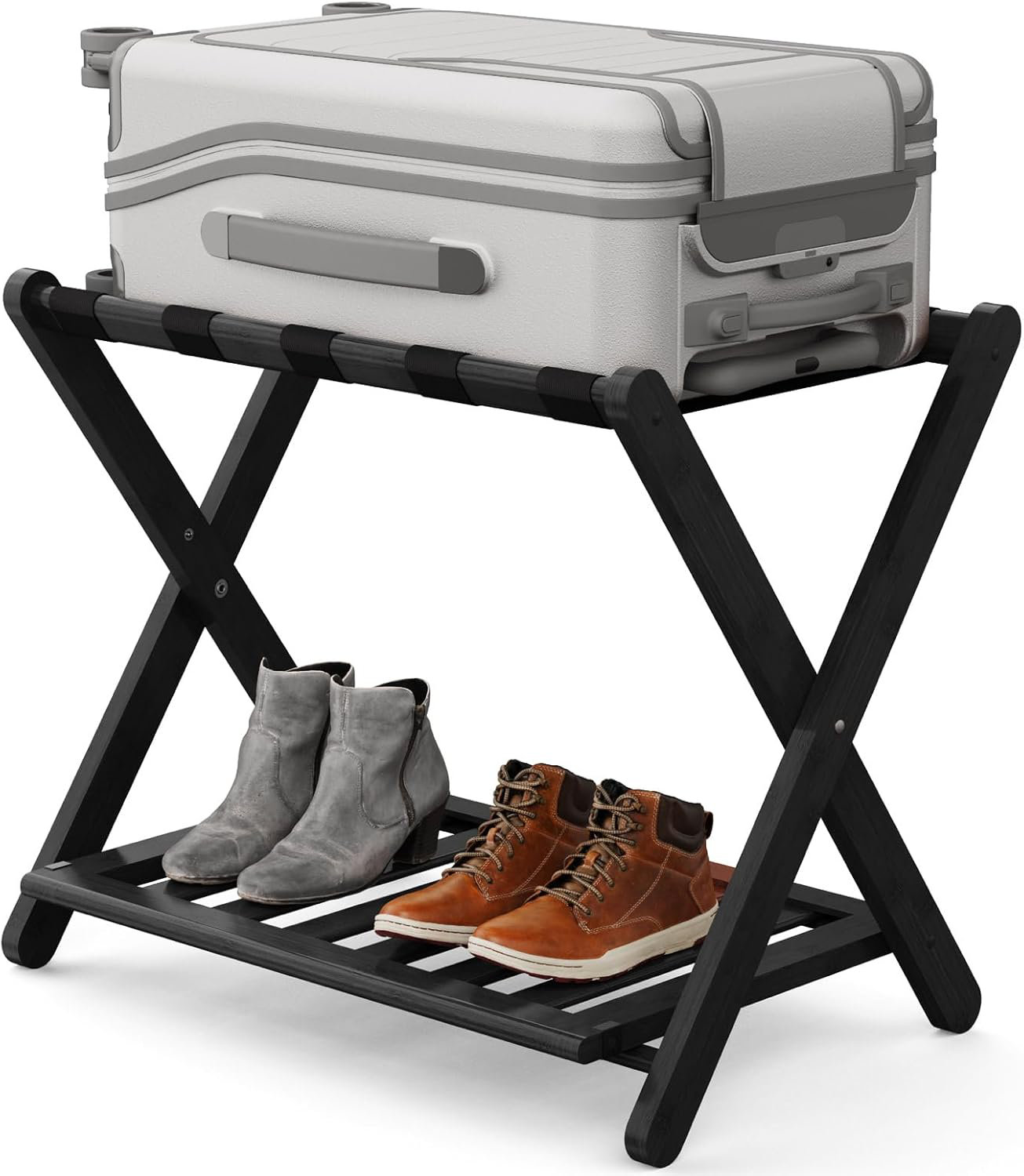 WINUAL Fully Assembled Luggage Rack, 5 Nylon Straps Folding Suitcase ...