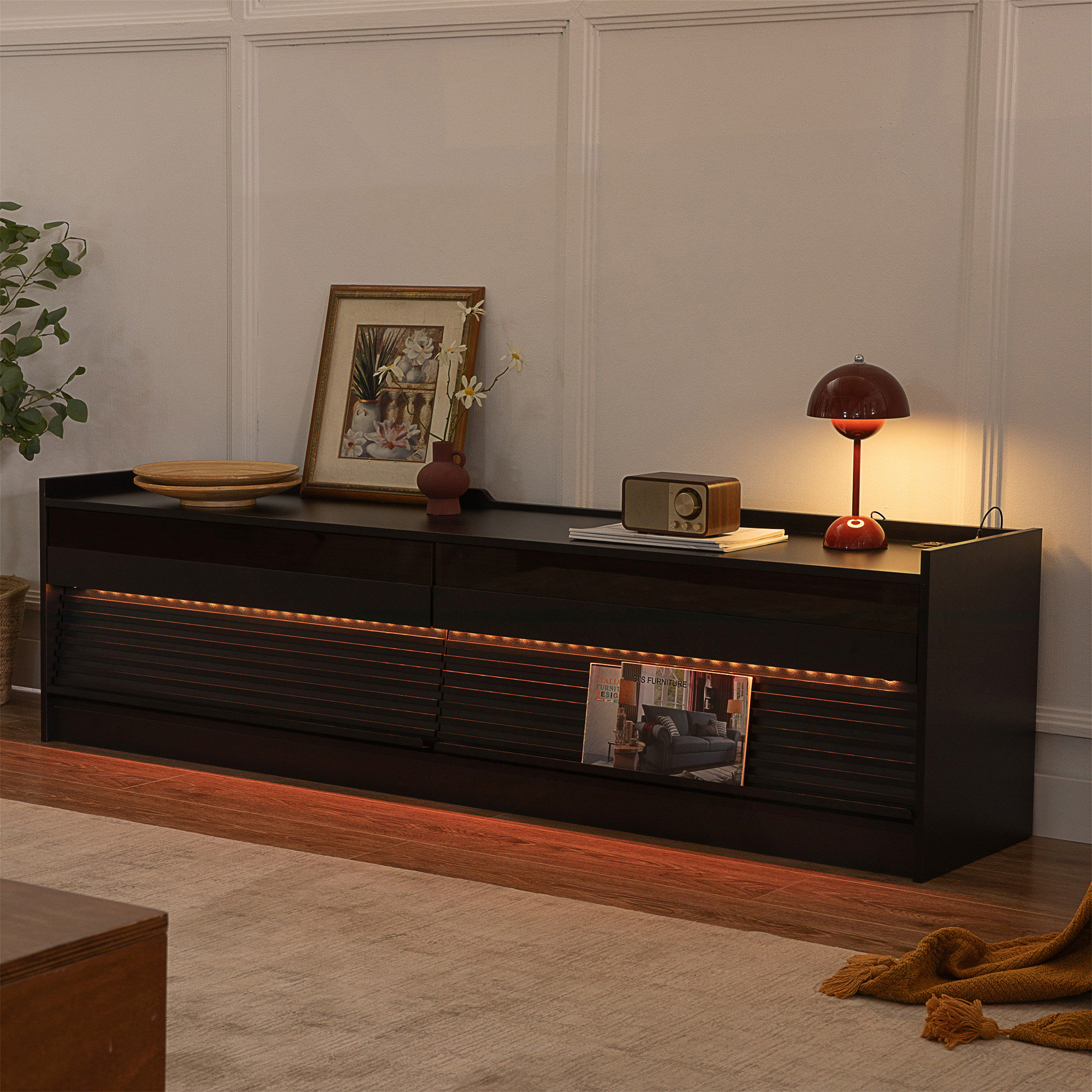 Latitude Run® Mirod Modern TV Stand With Ample Storage,4 Drawer Design With Tempered Glass ...