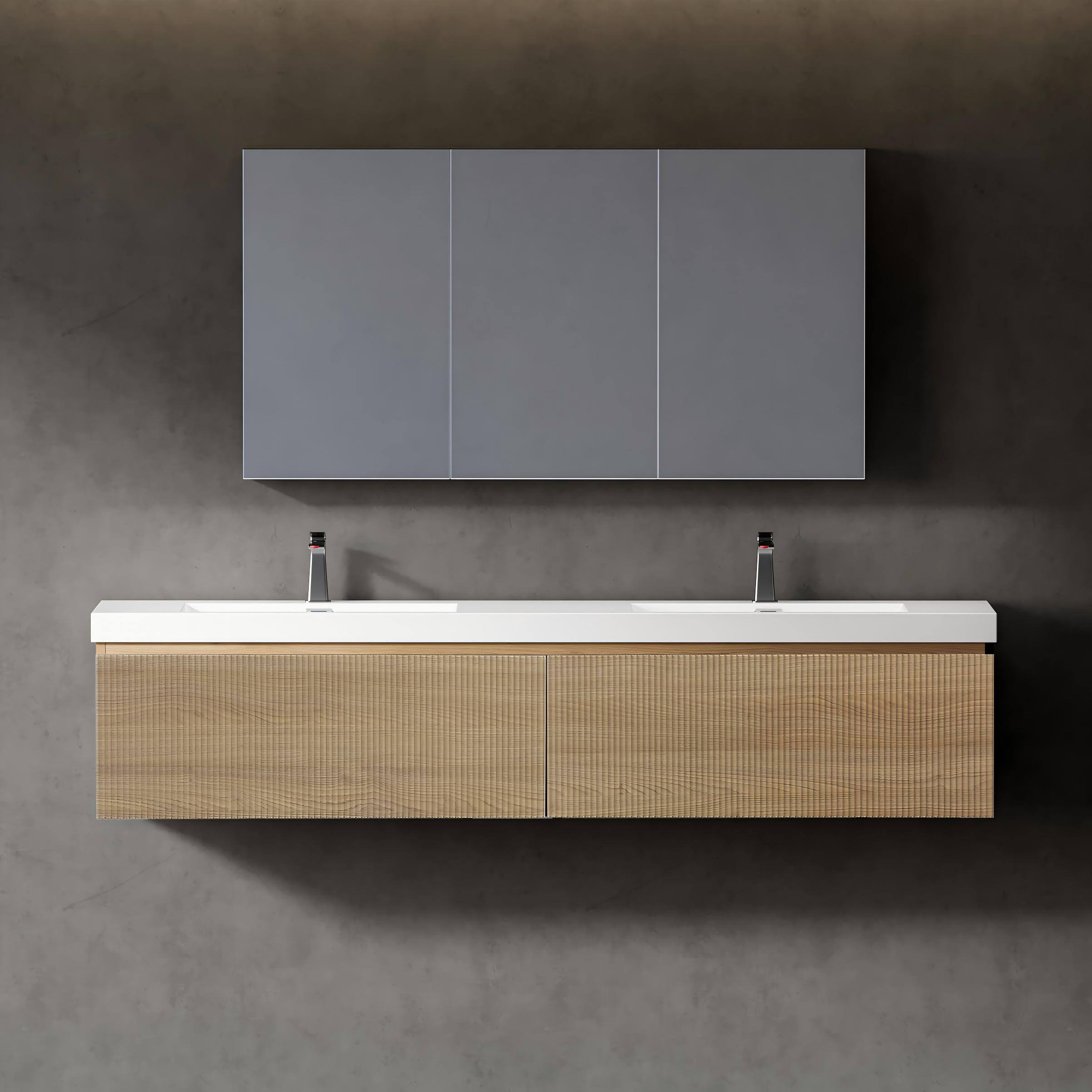 Hokku Designs Meuble-lavabo flottant 72 po avec deux lavabos blancs ...