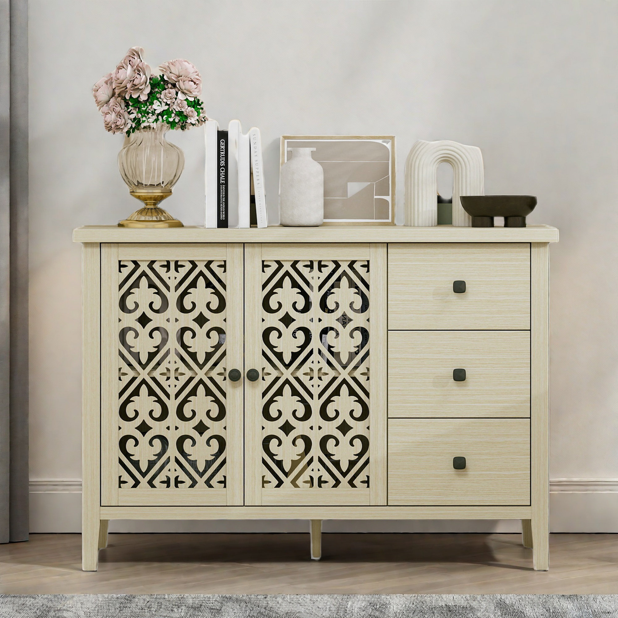 Charlton Home® Gesko 2-door Gesko With 3 Drawers, Hollowed-out Design ...