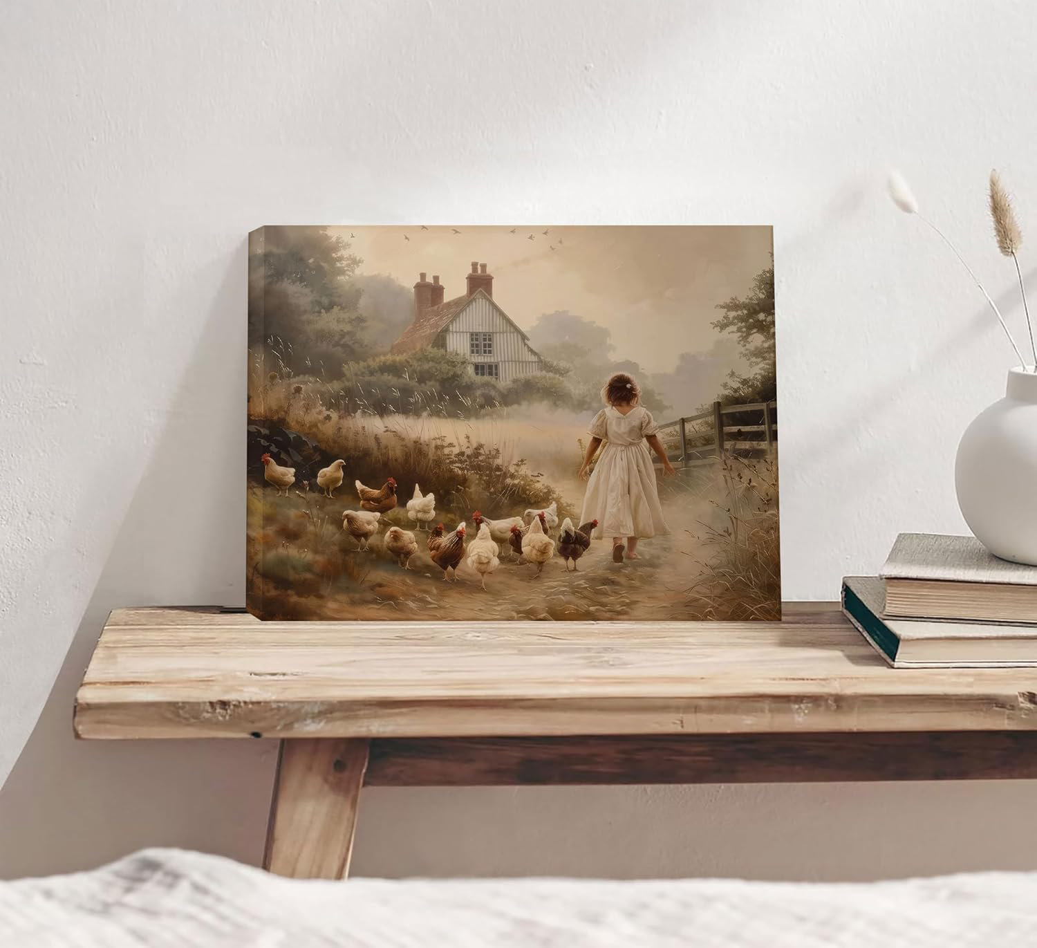 Gracie Oaks Girl Farmhouse Wall Art Chicken Farm Canvas Rustic Country ...