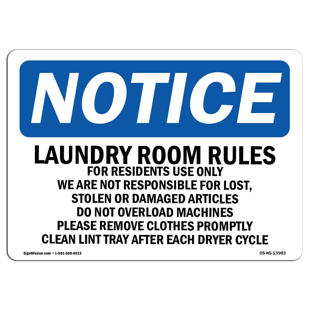SignMission Laundry Room Rules for Residents Use Only Sign | Wayfair