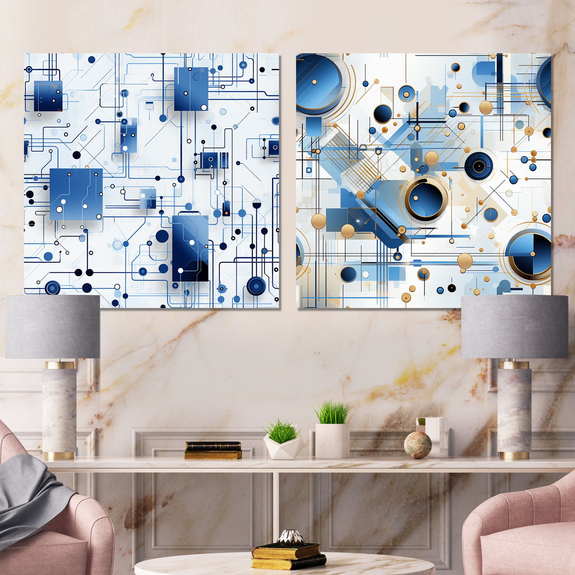 Design Art Industrial Blue Matrix Geometric Pattern - Abstract Shapes ...