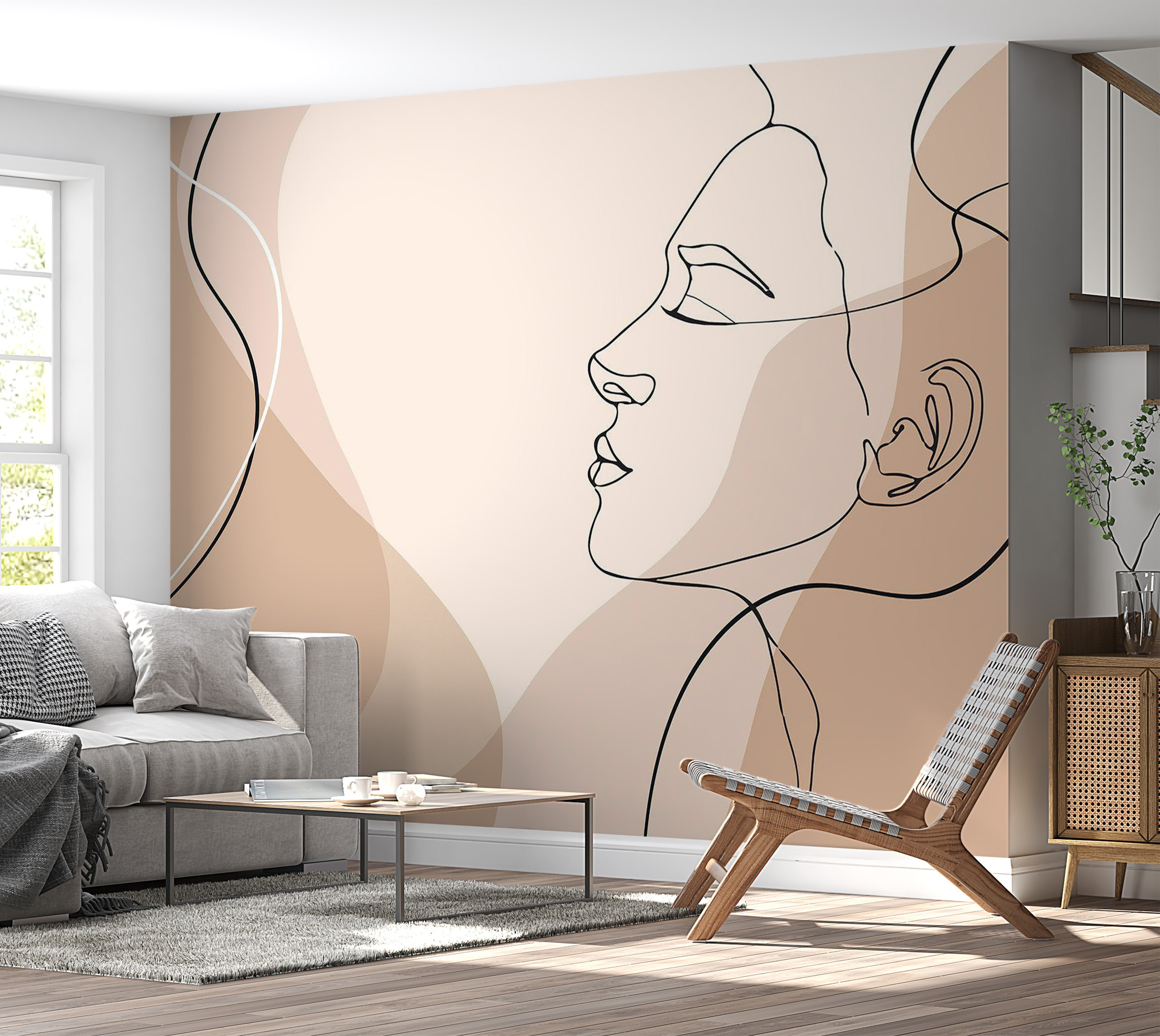 George Oliver Peel & Stick Abstract Wall Mural - Line Art Femininity ...