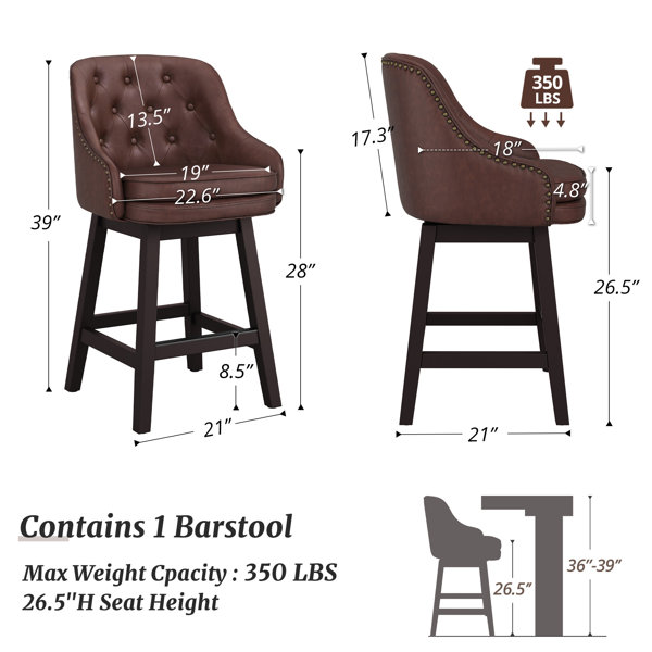 Red Barrel Studio® Chela Upholstered Button-Tufted Barstool with Solid ...