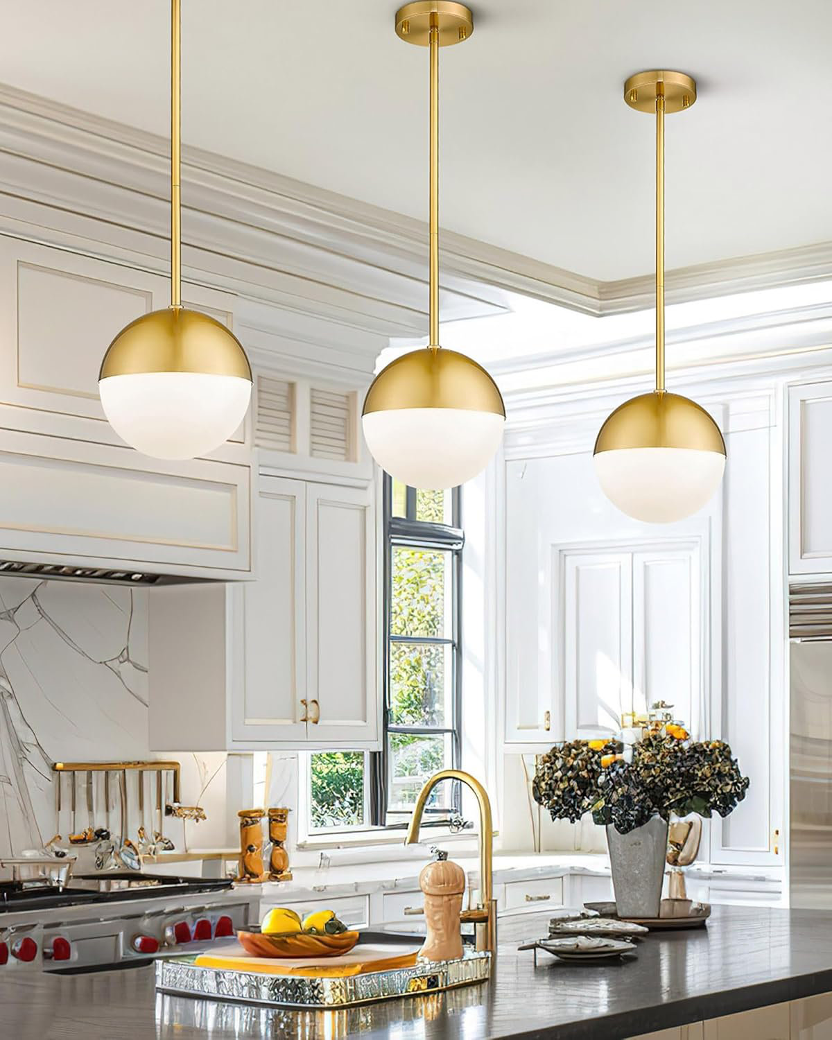 Mercer41 Modern Pendant Lighting Gold Globe Pendant Light Fixture Mid ...