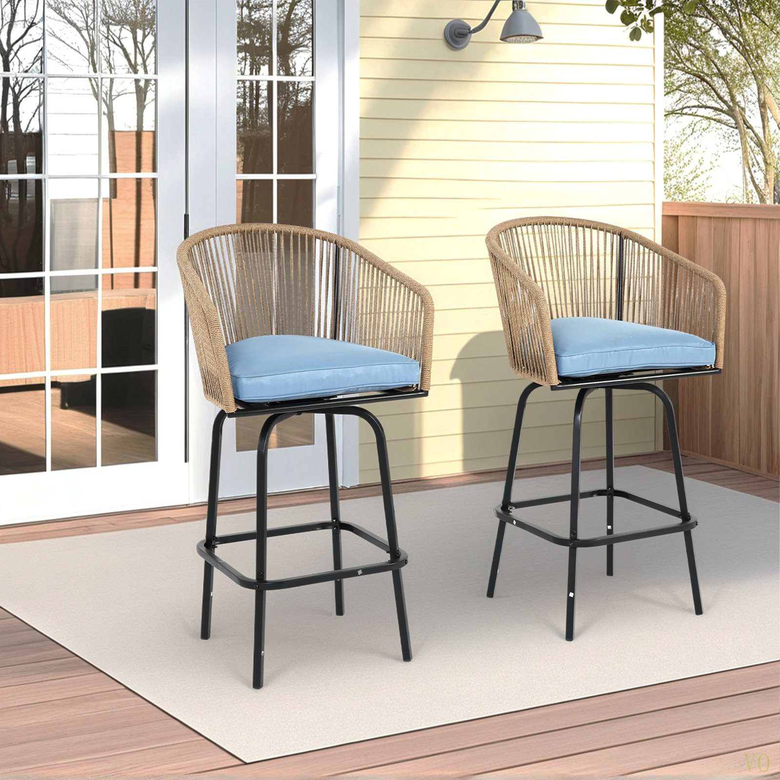 Mercer41 Outdoor Bar Stools, Patio Bar Stools With Armrests, All ...
