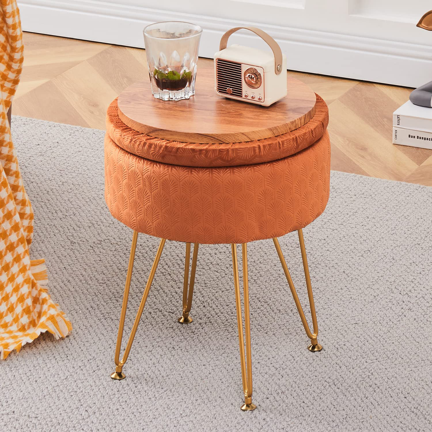 Mercer41 Modern Velvet Foot Rest Stool Upholstered Round Storage ...