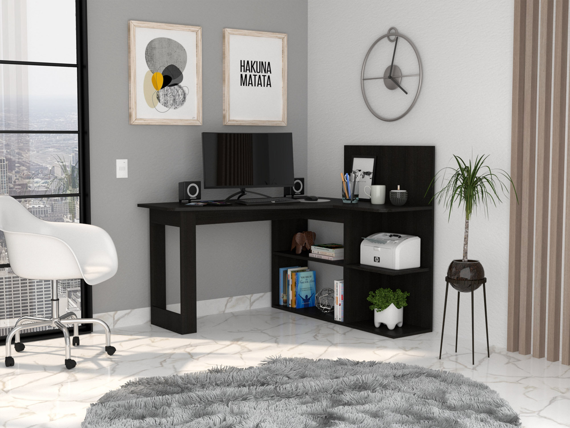 Ebern Designs Modern Writing Computer Desk With Five Open Shelves | Wayfair