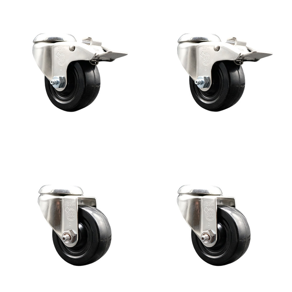 Service Caster Hard Rubber Swivel Bolt Hole Caster Set with 2 Lock ...