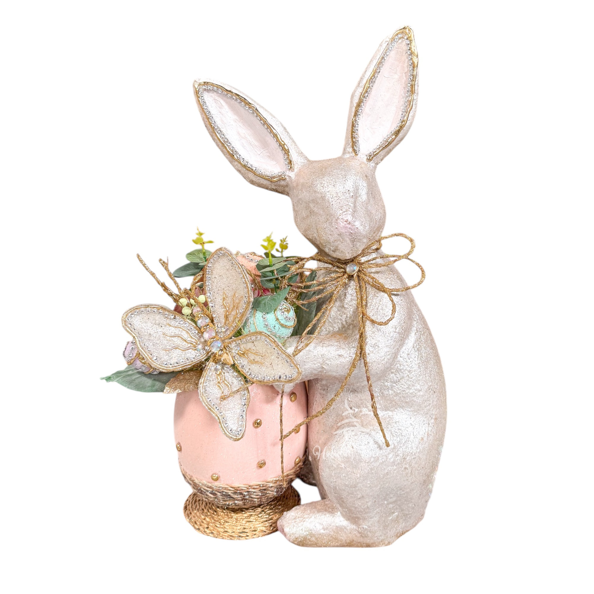 The Holiday Aisle® Easter Elegant Bunny With Floral Butterfly Pot | Wayfair