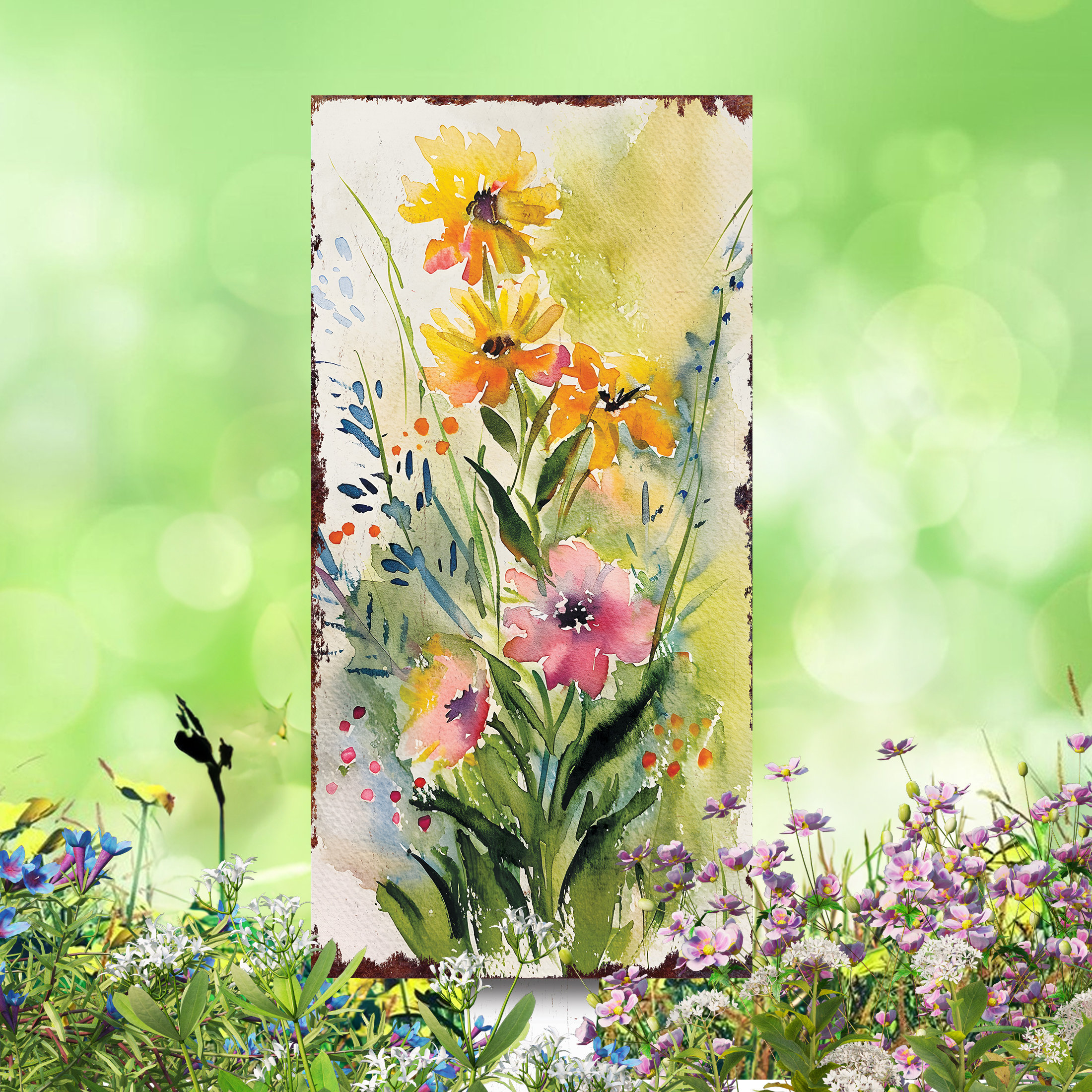 Winston Porter 30in Spring Garden Stake | Watercolor Wildflower Decor ...